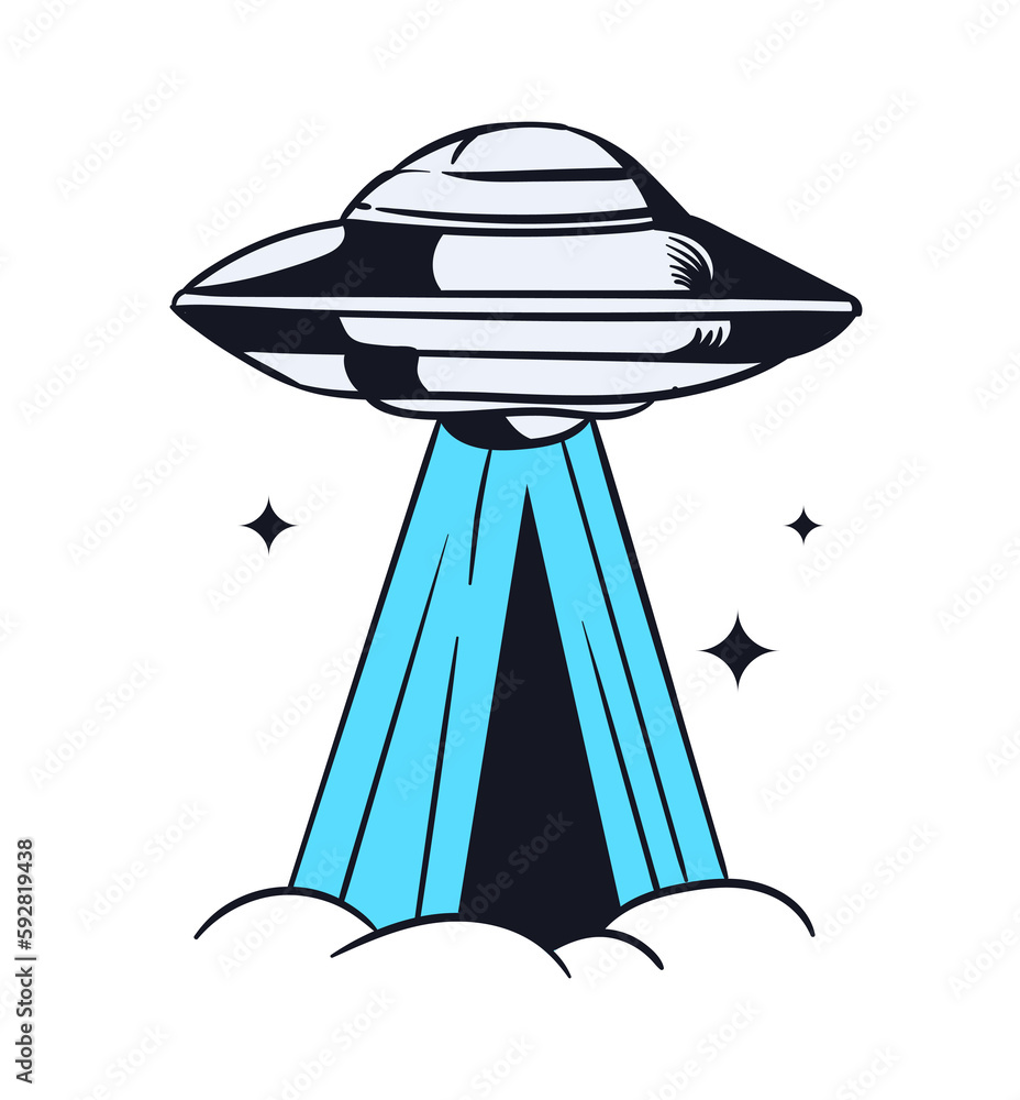 Vetor de Space logo concept. UFO with blue ray in cosmos. Alien ...