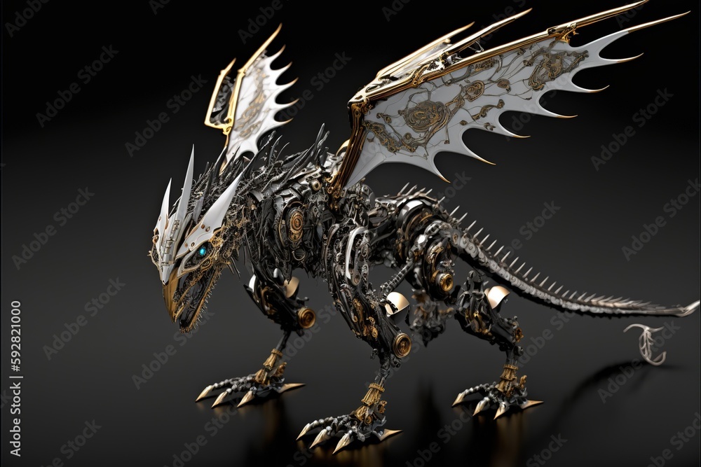 Steel dragon with fantasy sci-fi and steampunk design model, featuring ...