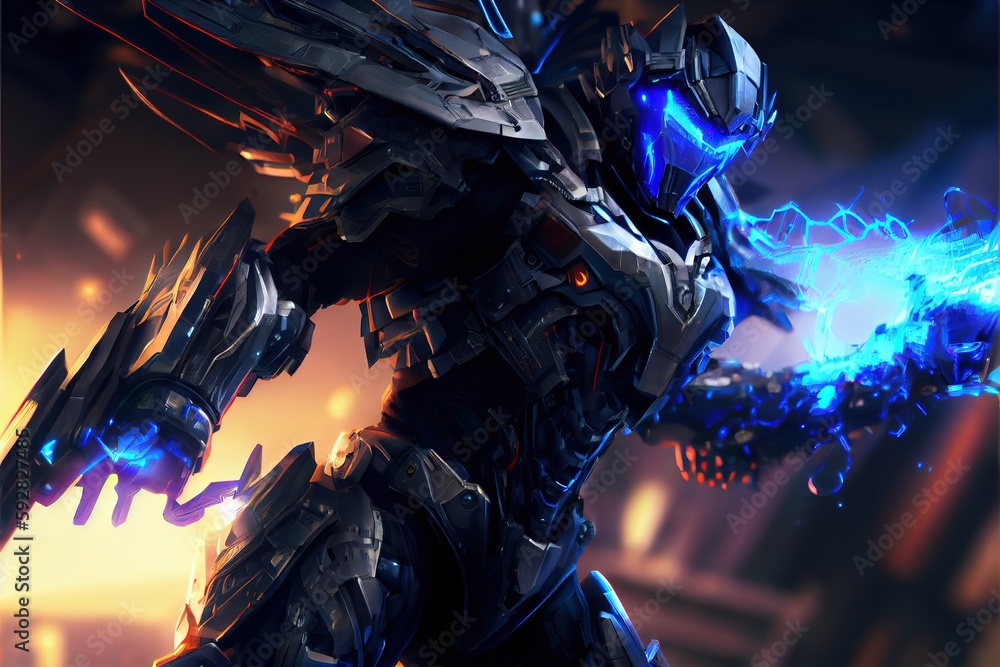 Scifi soldier anthropomorphic wereaven with futuristic sci-fi armor and ...