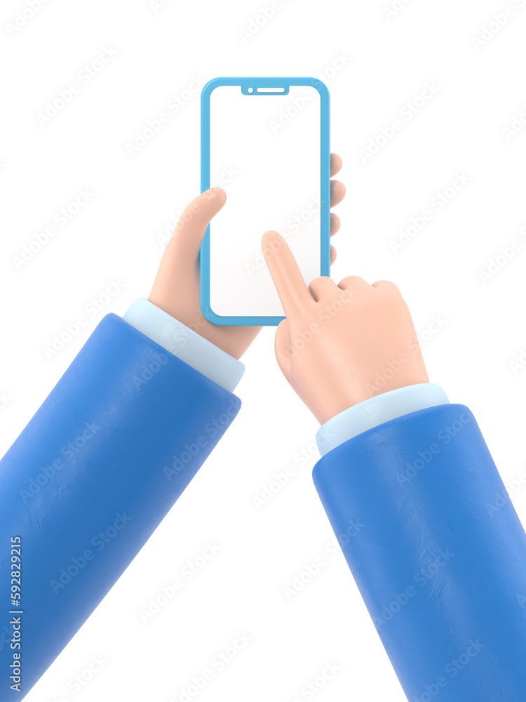 Transparent Backgrounds Mock-up.3d hand touching smartphone. cartoon ...