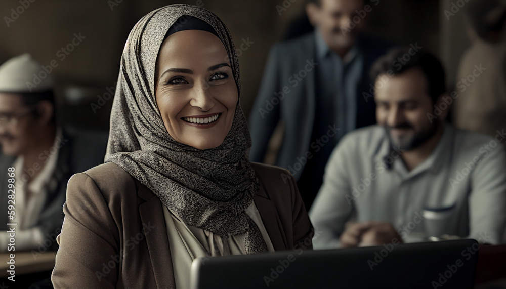 Muslim Female Office Worker Radiates Confidence and Professionalism in ...