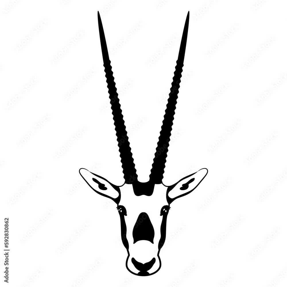 Mask head of Oryx antelope with big long horns. Scimitar oryx. Oryx ...