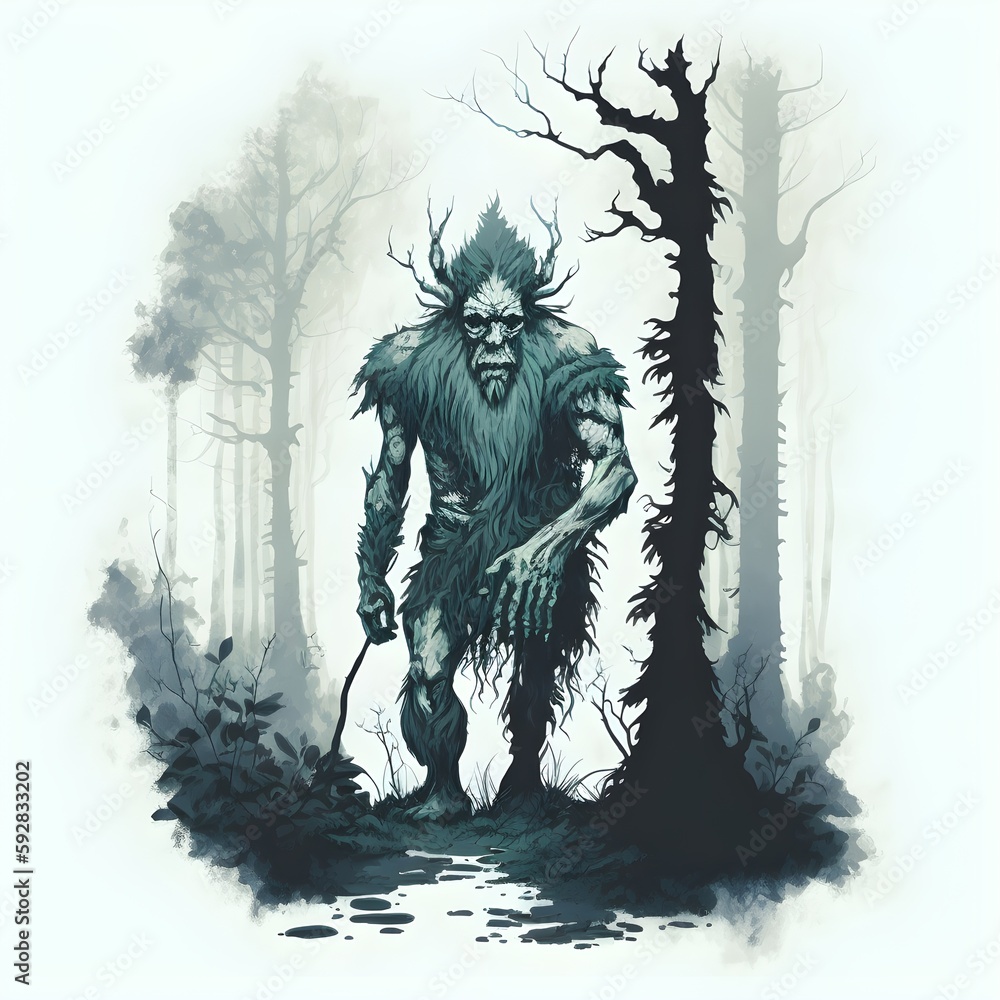Tattoo template of a forest troll in style of Theodore Kittelsen Stock ...