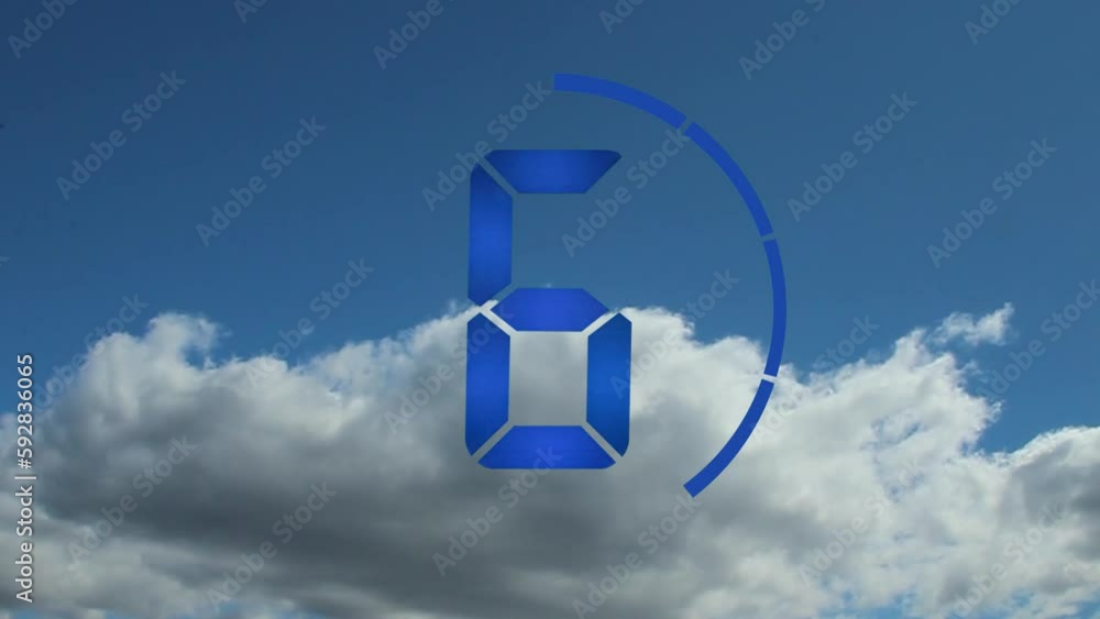 Countdown from 10 to 0 on cloud sky background, splash screen for news ...