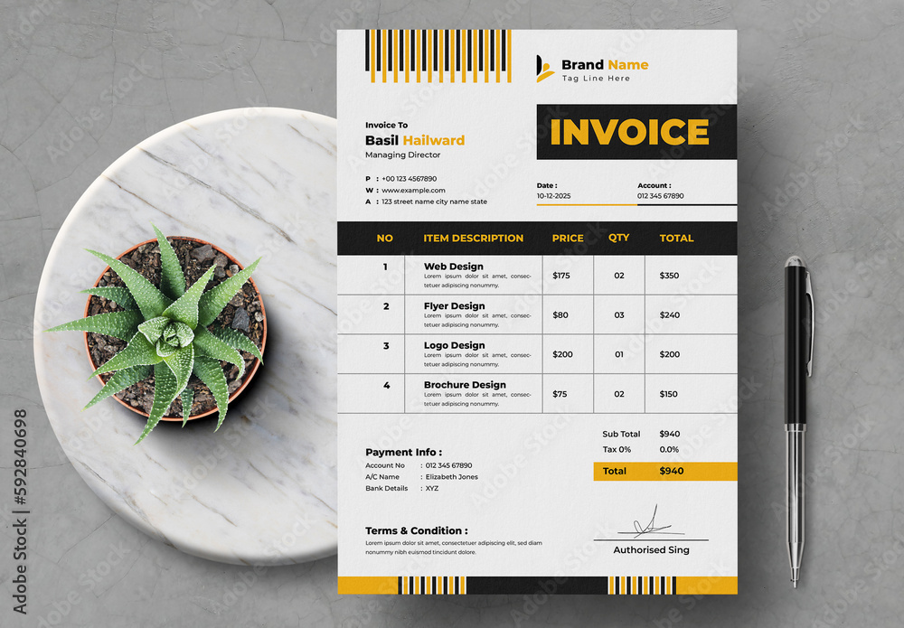 Minimal Invoice Design Layout Stock Template | Adobe Stock