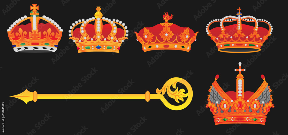Royal Crowns and a Golden Staff / Ai Illustrator Stock Vector | Adobe Stock