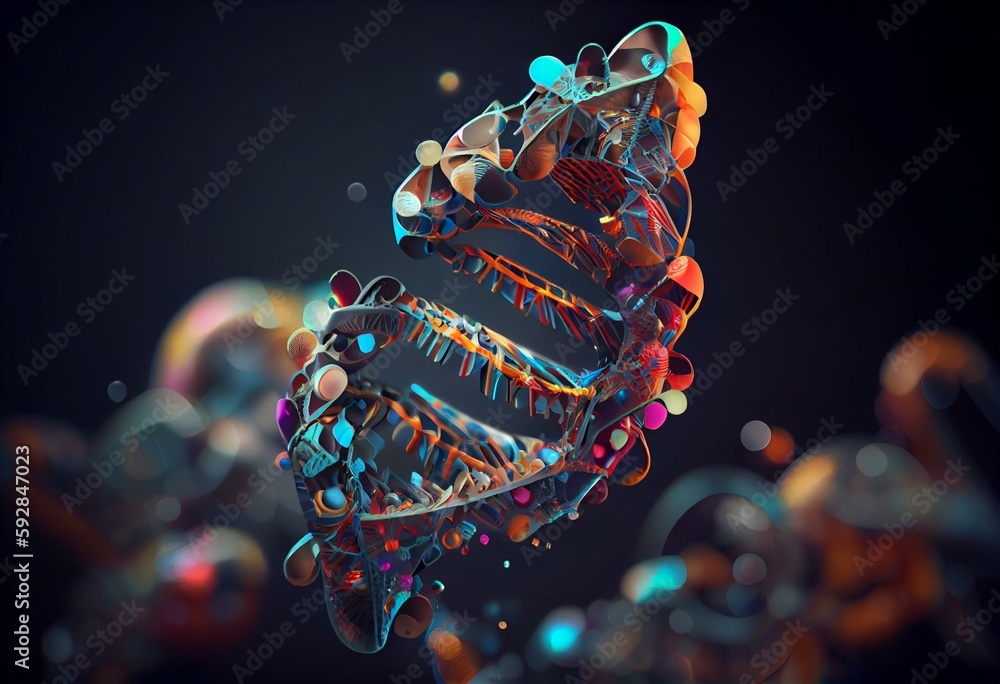 DNA helix 3D illustration. Mutations under microscope. Decoding genome ...