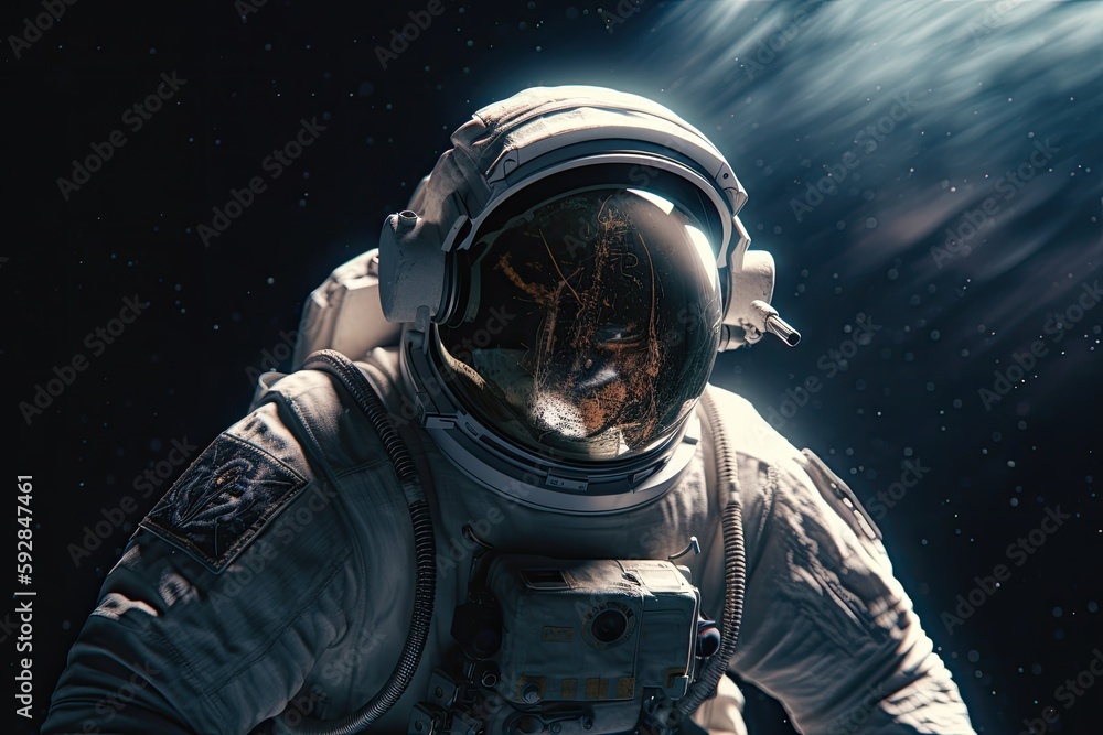 Astronaut on a rock surface with a space background. an astronaut ...