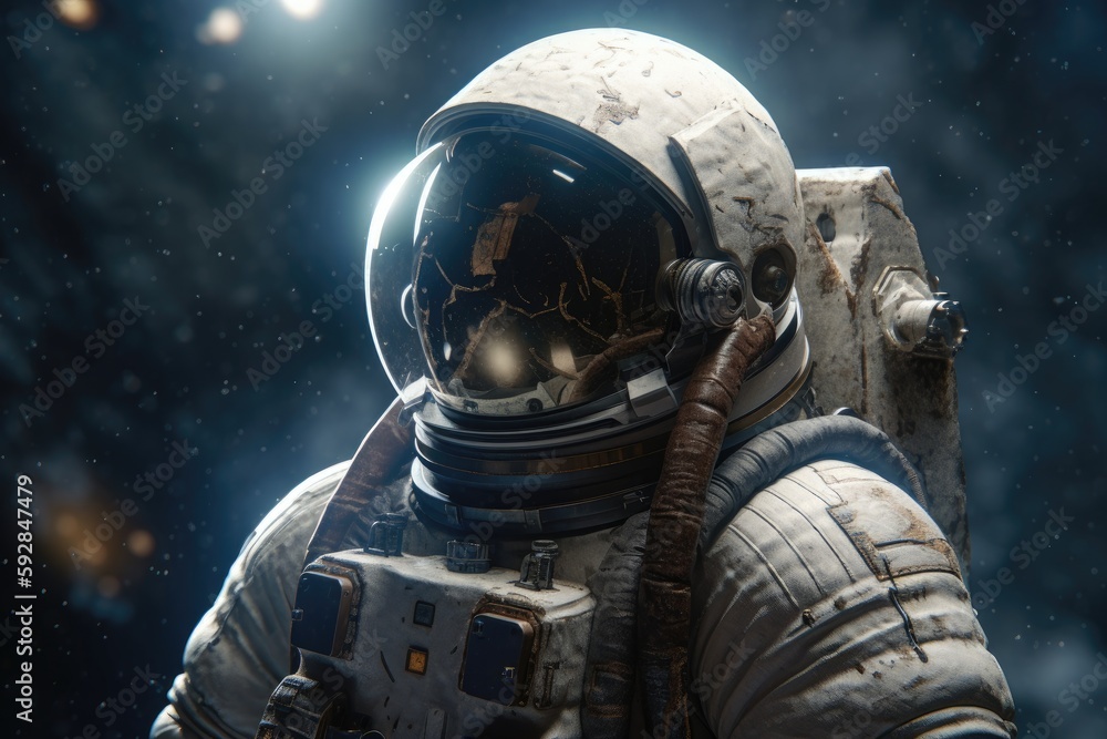 Astronaut on a rock surface with a space background. an astronaut ...