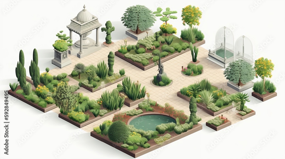 collection of low poly isometric park with white background Stock ...