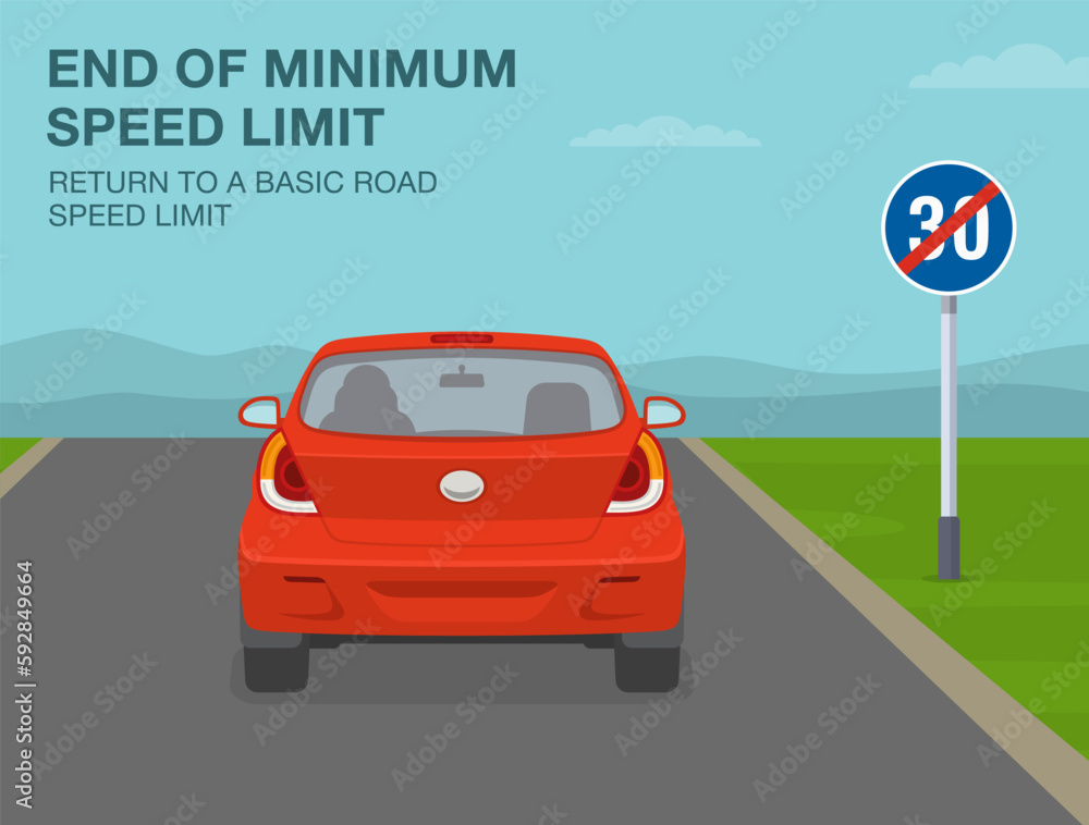 Safe car driving tips and traffic regulation rules. End of minimum ...