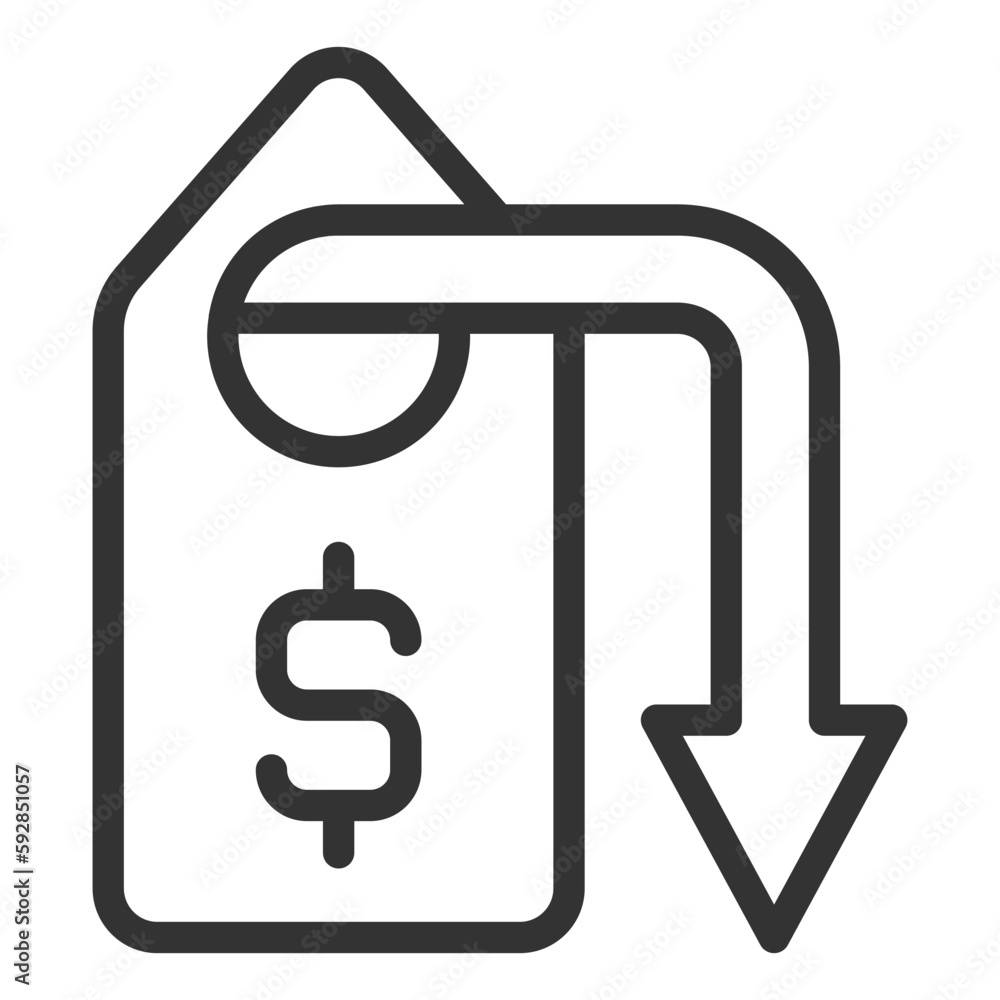 Label, price tag and down arrow - icon, illustration on white ...