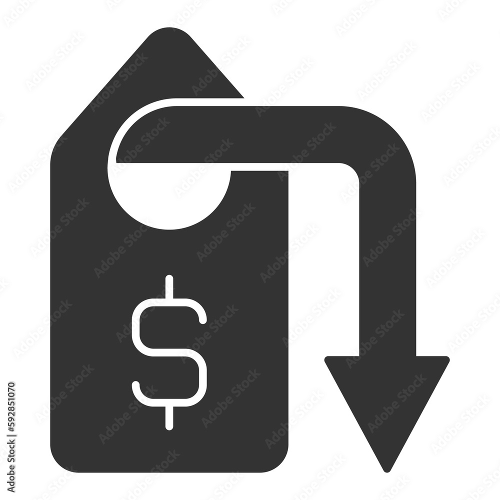 Label, price tag and down arrow - icon, illustration on white ...