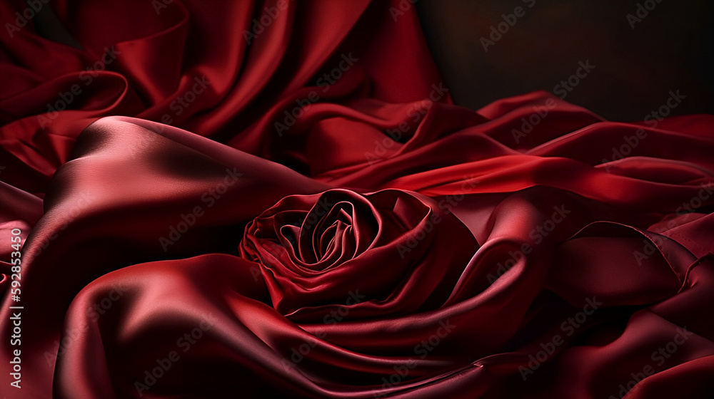 Red satin background with many folds, in the style of the dark and ...