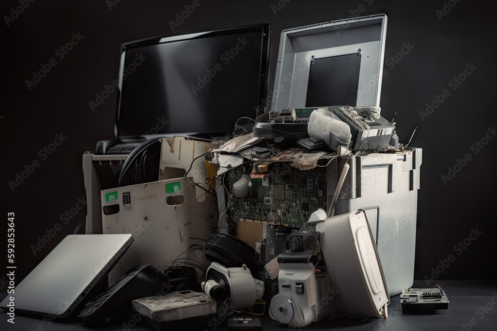 electronic recycle bin with various types of e-waste for recycling ...