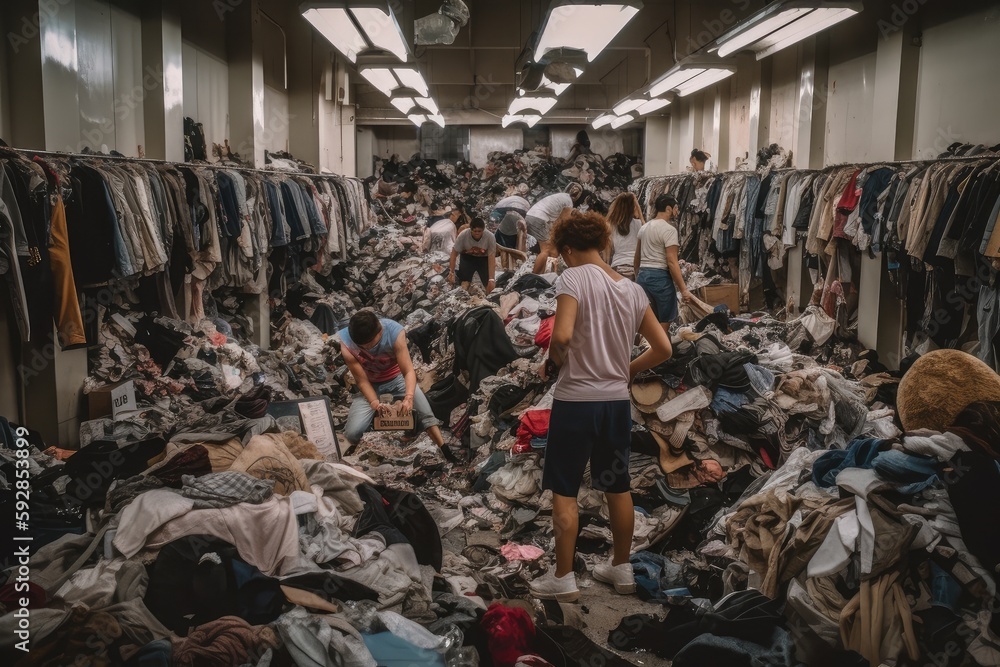 fast-fashion store, with customers picking out their next outfit amidst ...