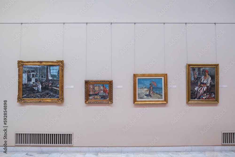 Bucharest, Romania- March 31, 2023. Interior of the National Museum Art ...