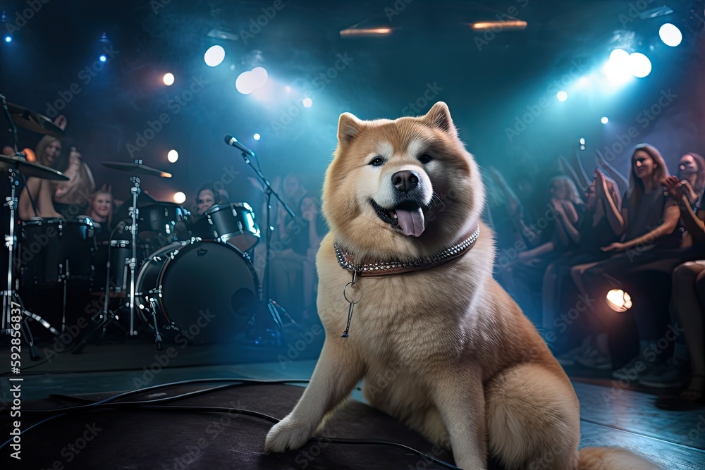 photoshopped image of dog sitting on stage in front of crowd ...