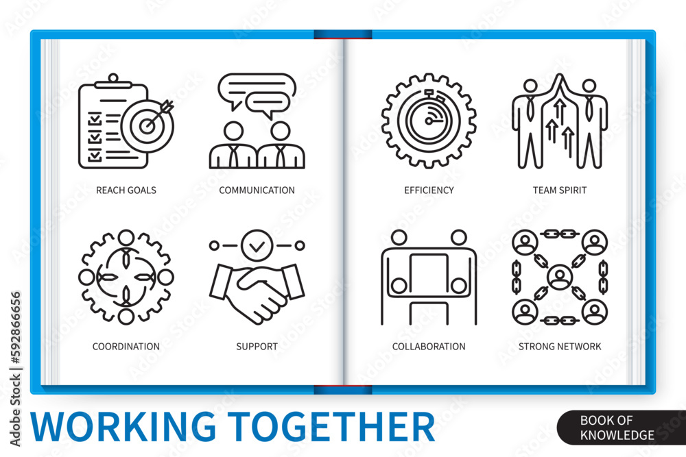 Working together infographics elements set. Communication, support ...