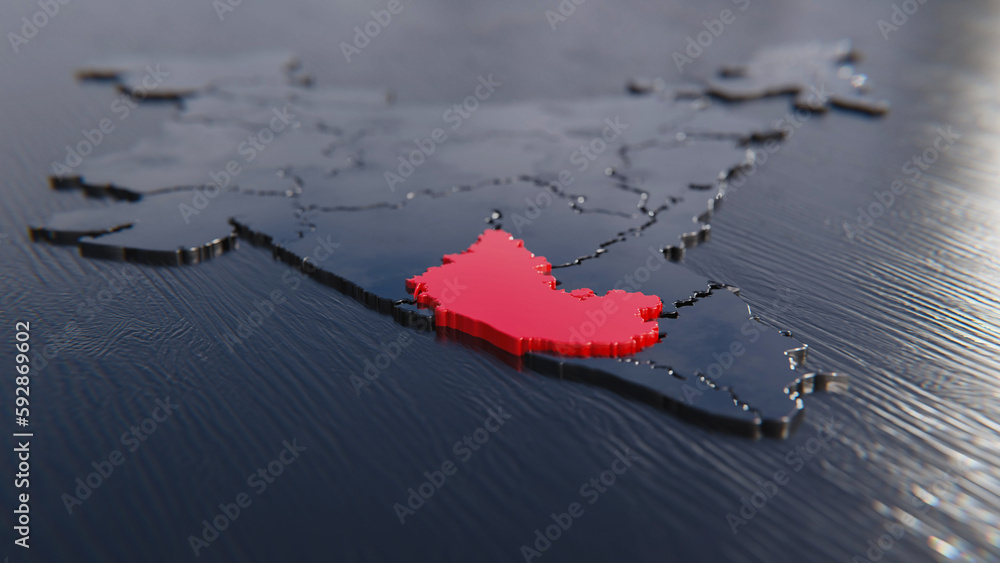 Karnataka state map on Indian map on a black background Stock ...