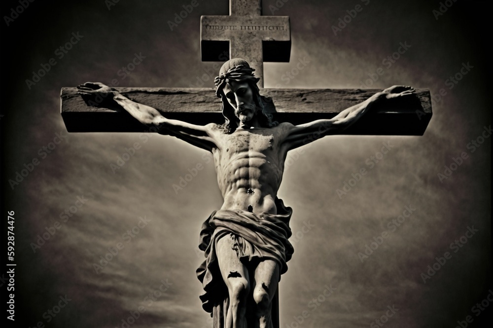 Jesus on the cross. Realism, grayscale, religion, crucifixion ...