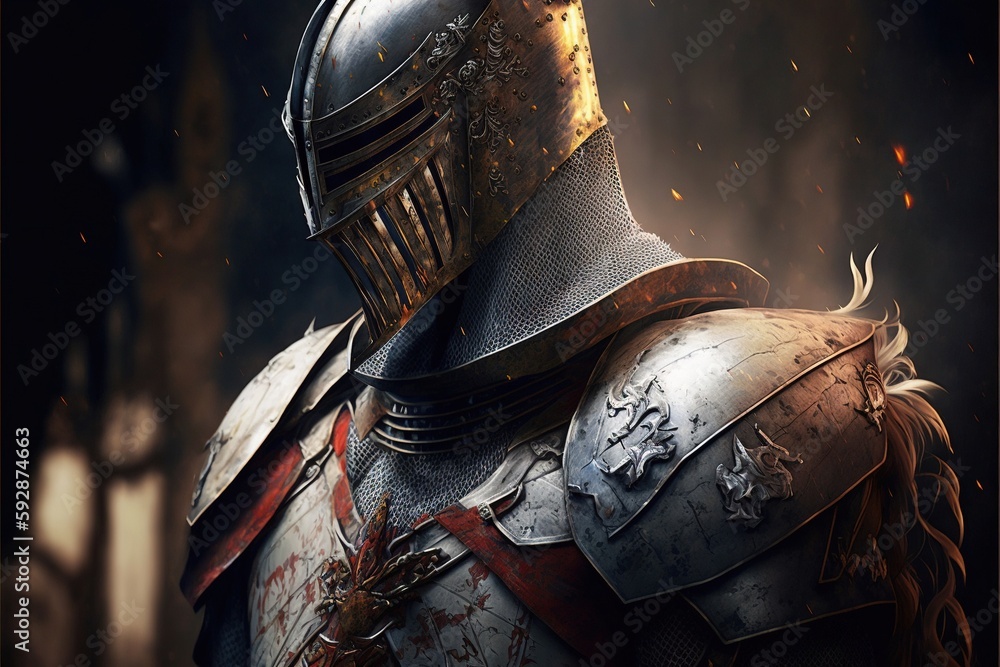 Bold knight. Realism, color, brave warrior, soldier in armor ...