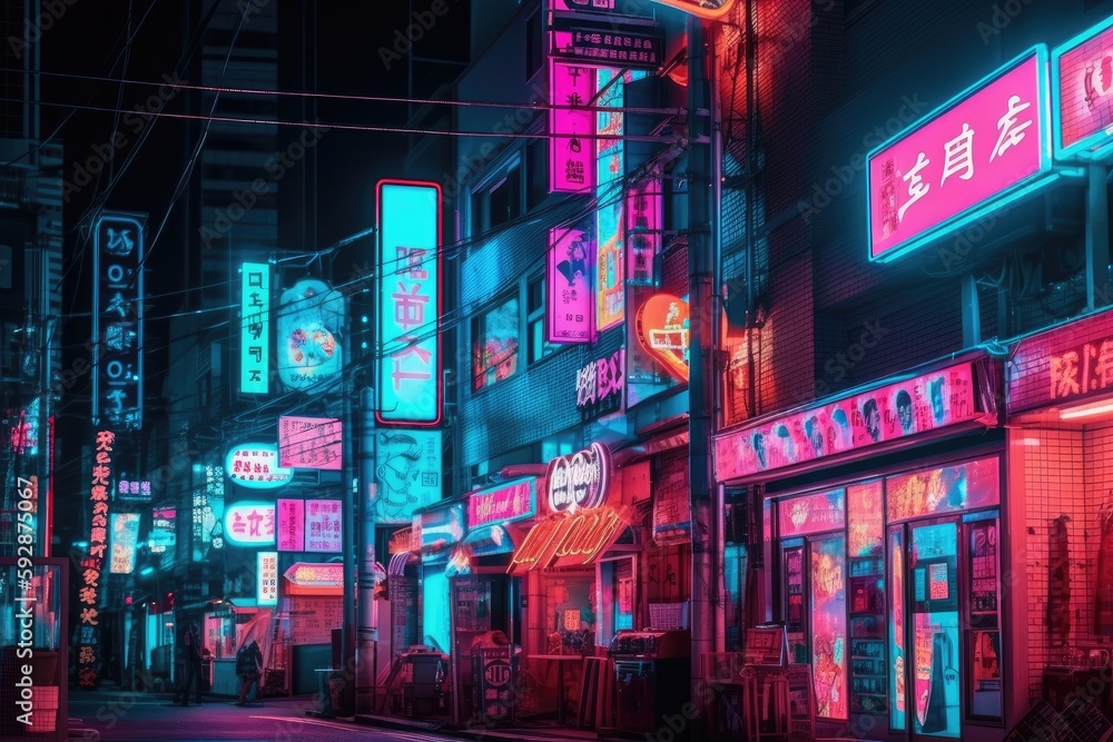 Cyberpunk futuristic Tokyo city at might with Japanese neon signs ...