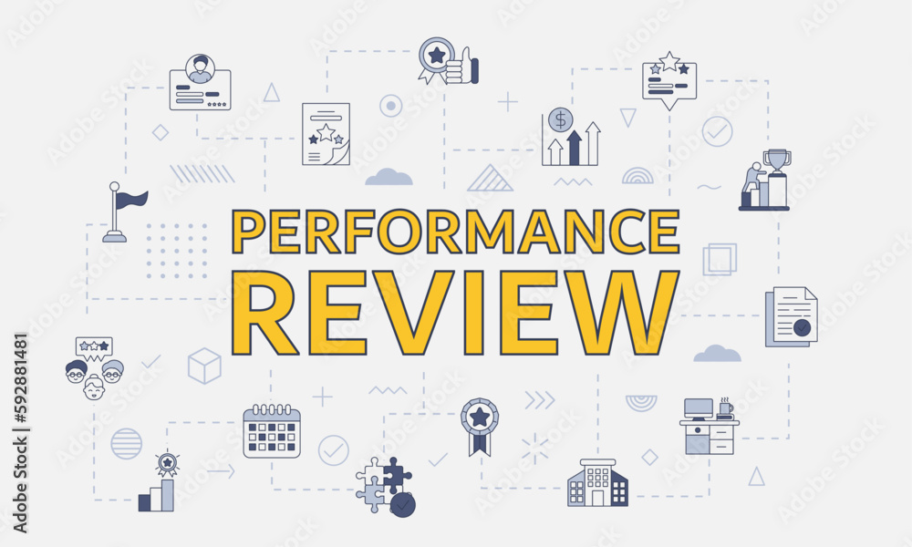 performance review concept with icon set with big word or text on ...