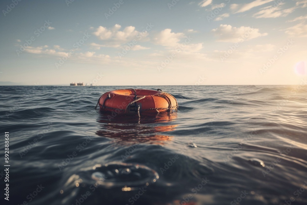 Safety equipment, Life buoy or rescue buoy floating on sea to rescue ...
