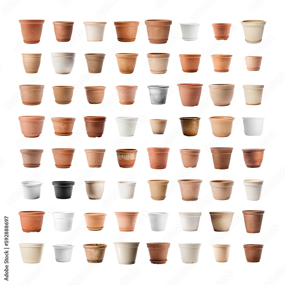 Unique Collection of 64 Empty Flower Pots Photo Art on Transparent ...