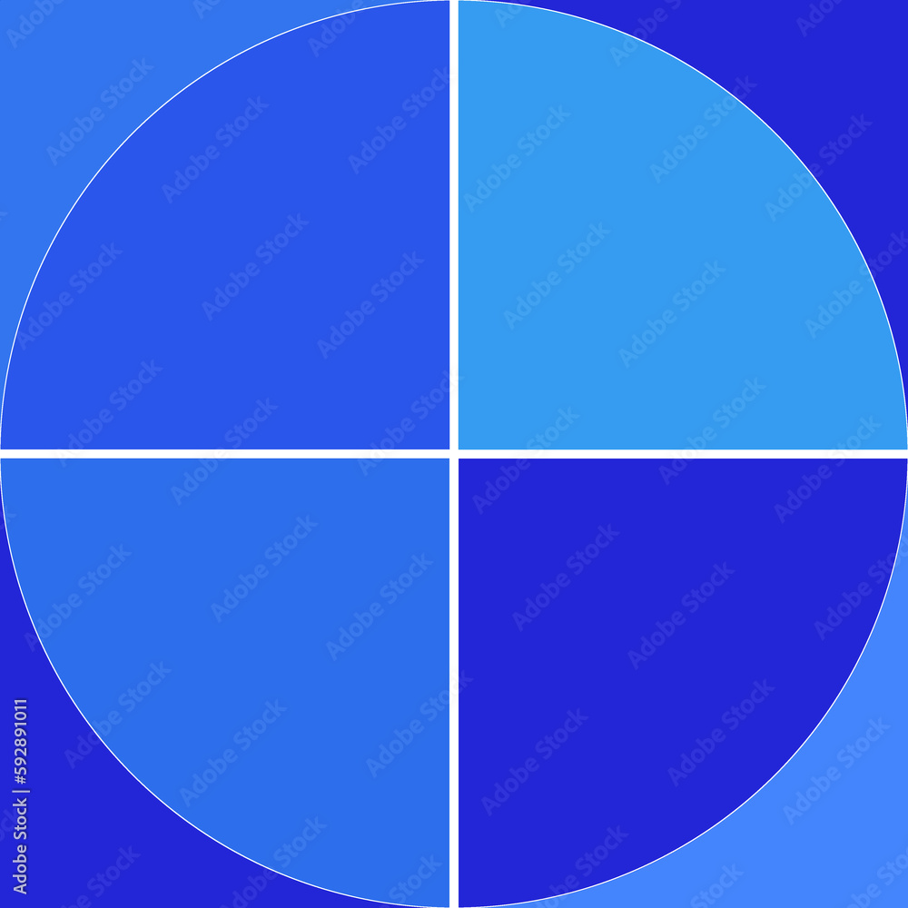 4 square quadrants in blue and white with circle. raster illustration ...