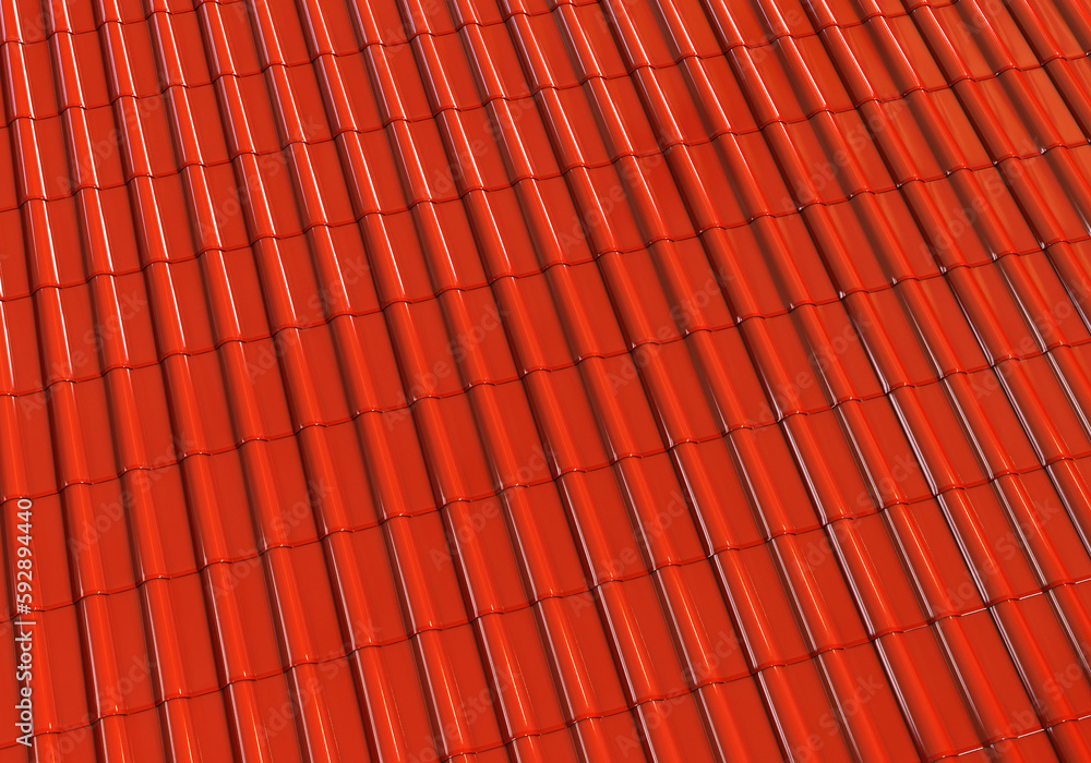 Roof tiles. Metal tile for buildings. Steel roofing. Red metal tiling ...