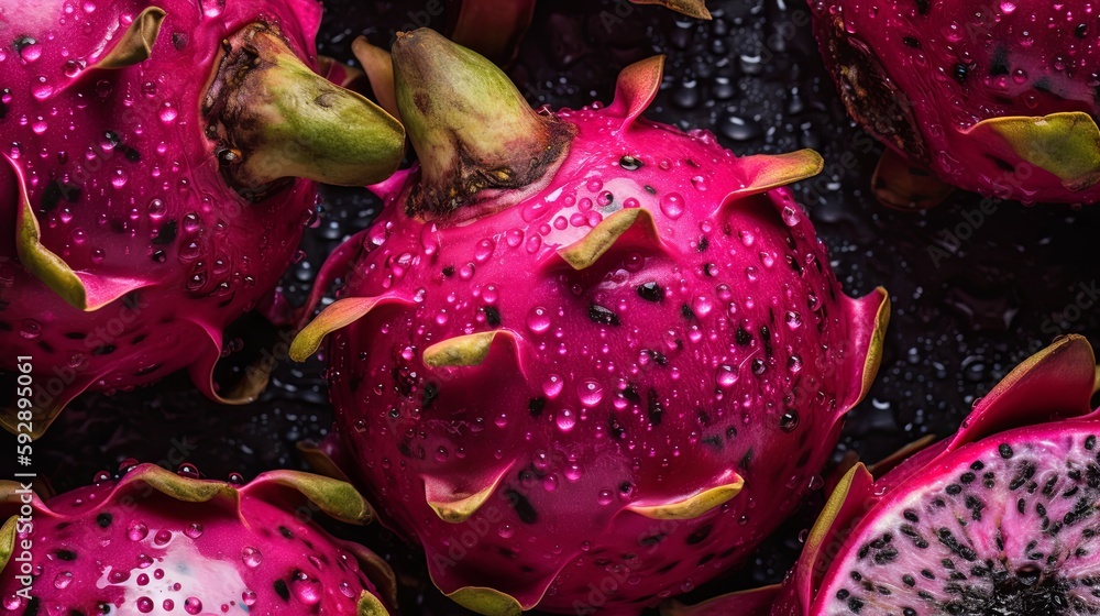 Fresh Dragonfruit Seamless Background with Glistening Droplets ...