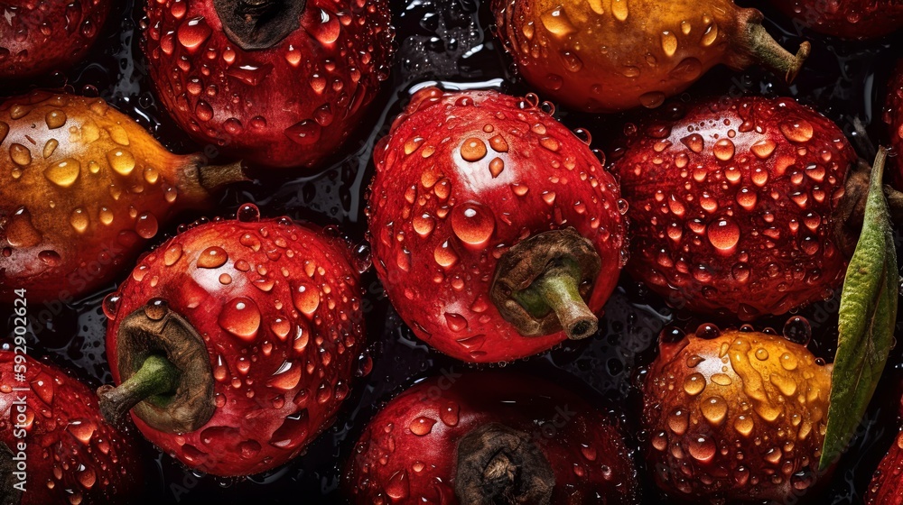 Fresh Miracle fruit Seamless Background with Glistening Droplets ...