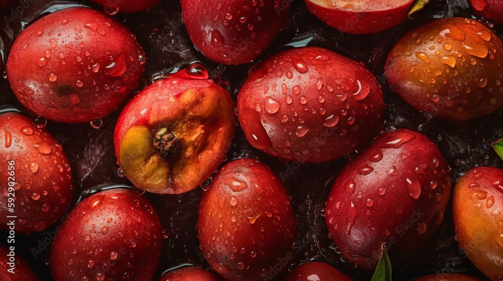 Fresh Miracle fruit Seamless Background with Glistening Droplets ...