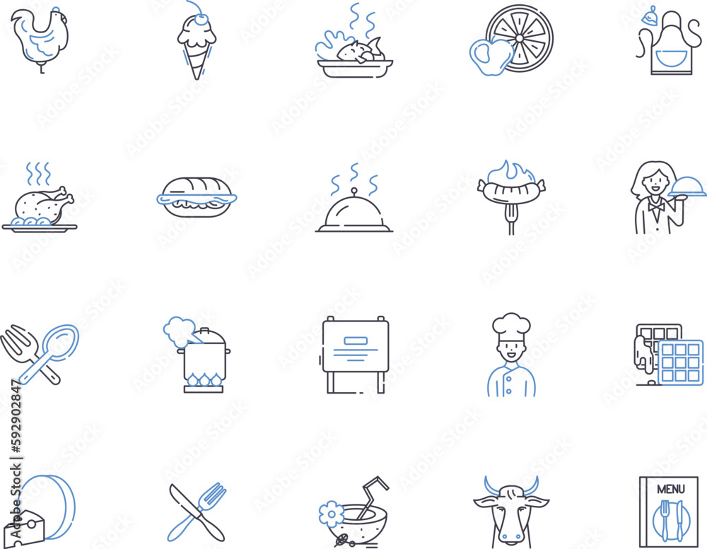 Eating outline icons collection. Devour, Munch, Nibble, Chew, Digesting ...