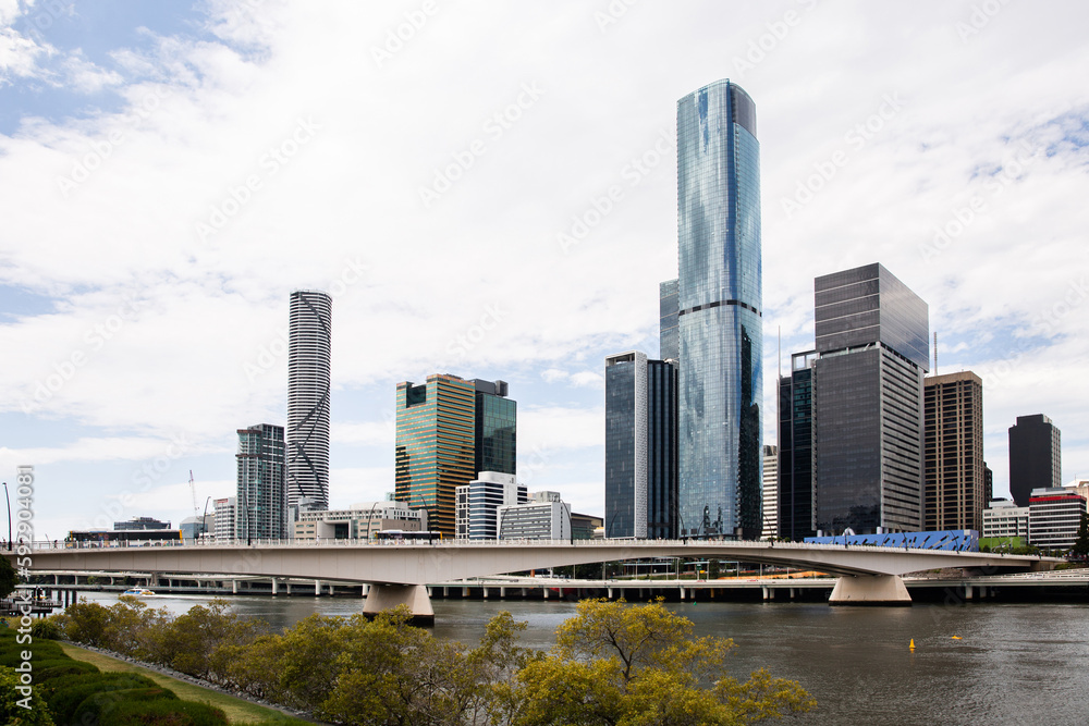 Brisbane River and Brisbane City buildings from Southbank Stock Photo ...