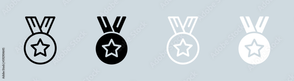Medal icon set in black and white. Award signs vector illustration ...