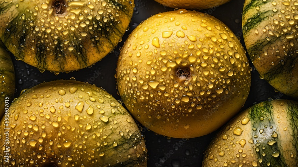 Fresh Yellow watermelon Seamless Background with Glistening Droplets ...