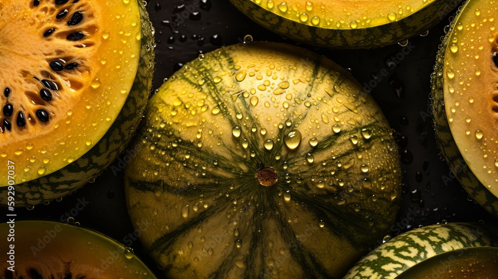 Fresh Yellow watermelon Seamless Background with Glistening Droplets ...