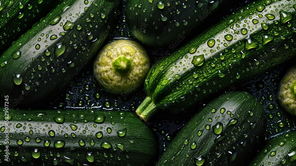 Fresh Zucchini Seamless Background with Glistening Droplets ...