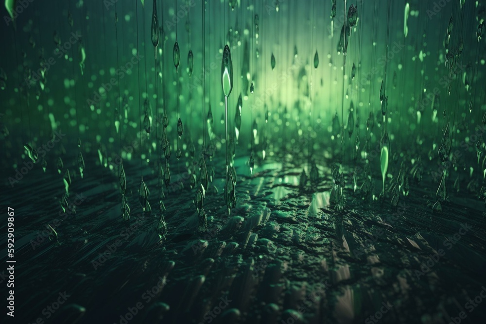 Green glowing rain falling from the sky, concept of Aurora Borealis and ...