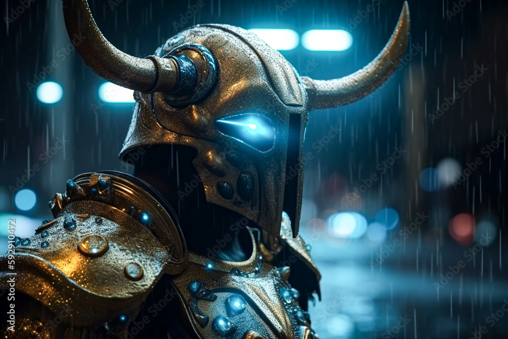 Cyber Viking Warrior: Futuristic Golden Armor for a Norse Hero ...