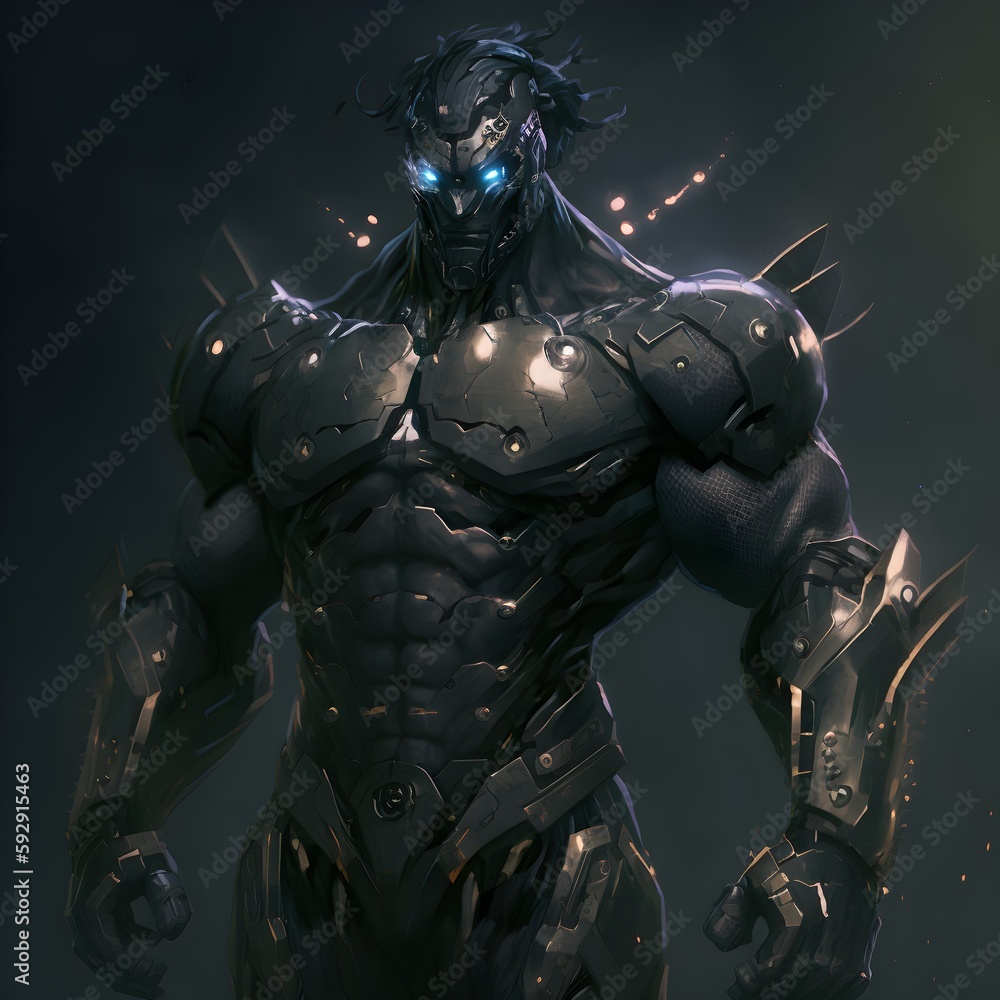 shiny black scales underwater humanoid brawler character cyberpunk ...