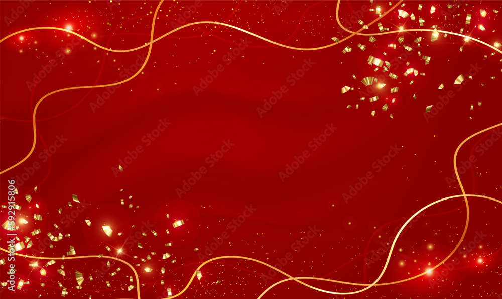 Abstract red background with golden lines and lighting effect. Luxury ...