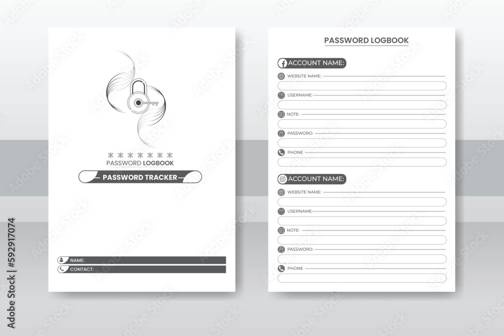 Password Log Book Template Set Password Tracker Logbook Password