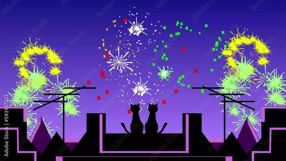 Vidéo Stock Cartoon. Silhouettes of two cats that sit on the roof ...