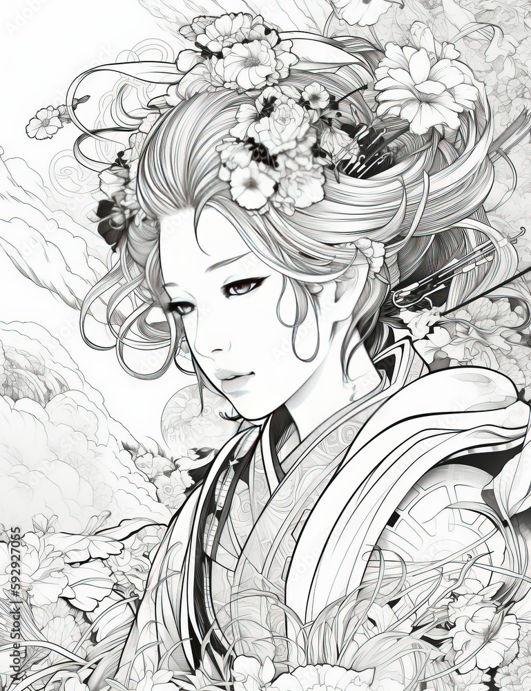 Japanese traditional cartoon character illustration, coloring image ...