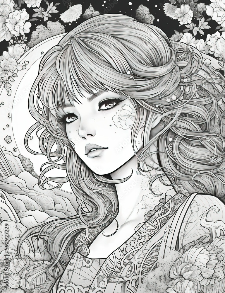Japanese traditional cartoon character illustration, coloring image ...