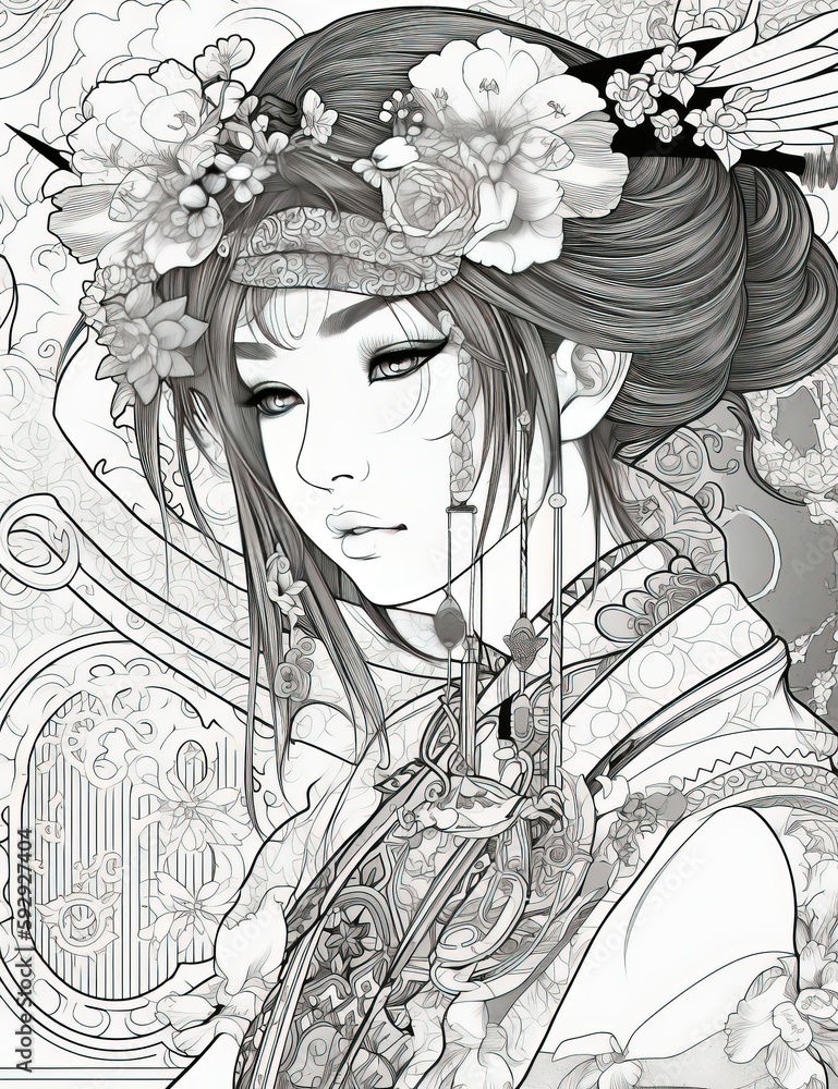 Japanese traditional cartoon character illustration, coloring image ...